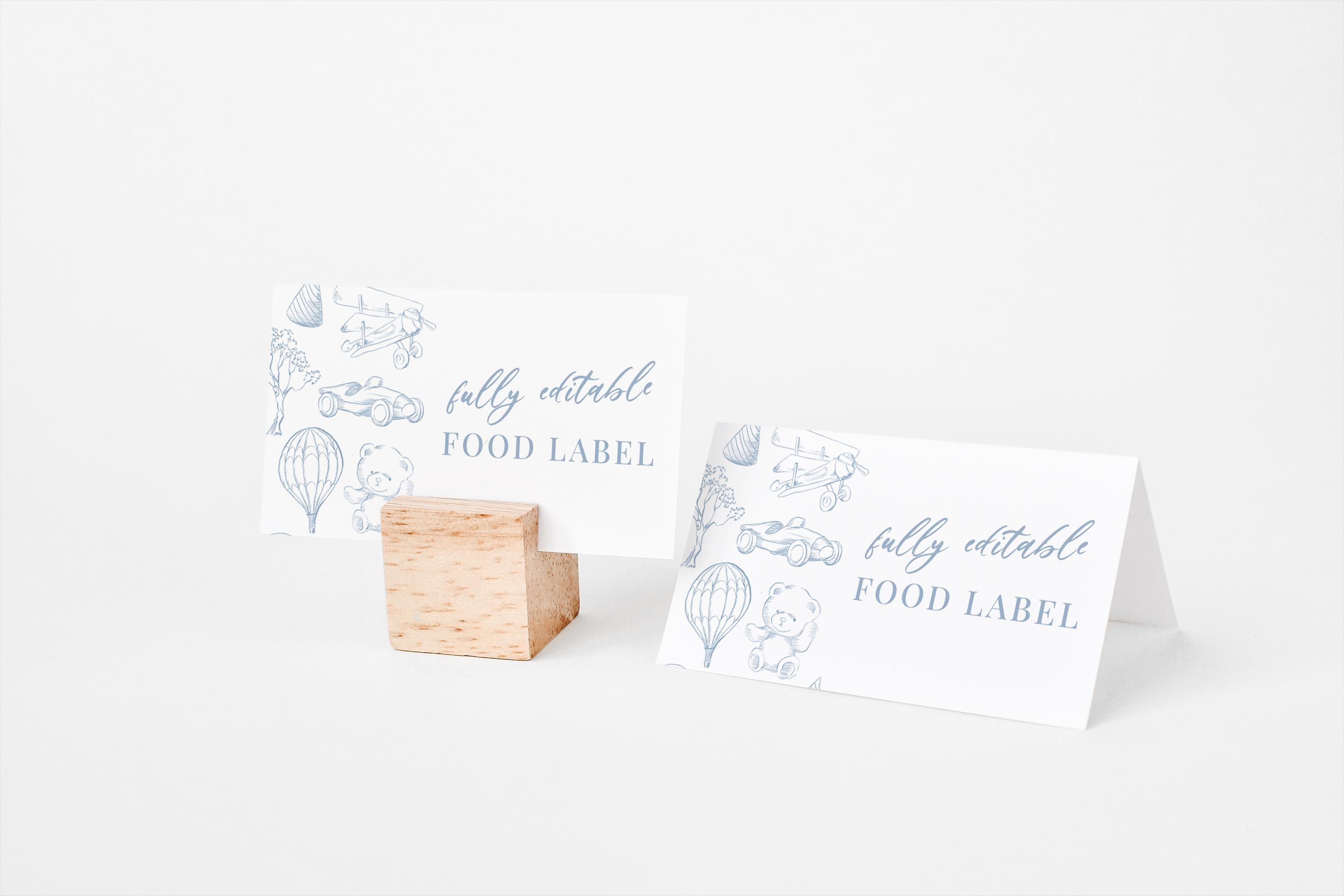Dusty Blue Toile De Jouy Food Label Template Food Tent Blue Toile Baby ...