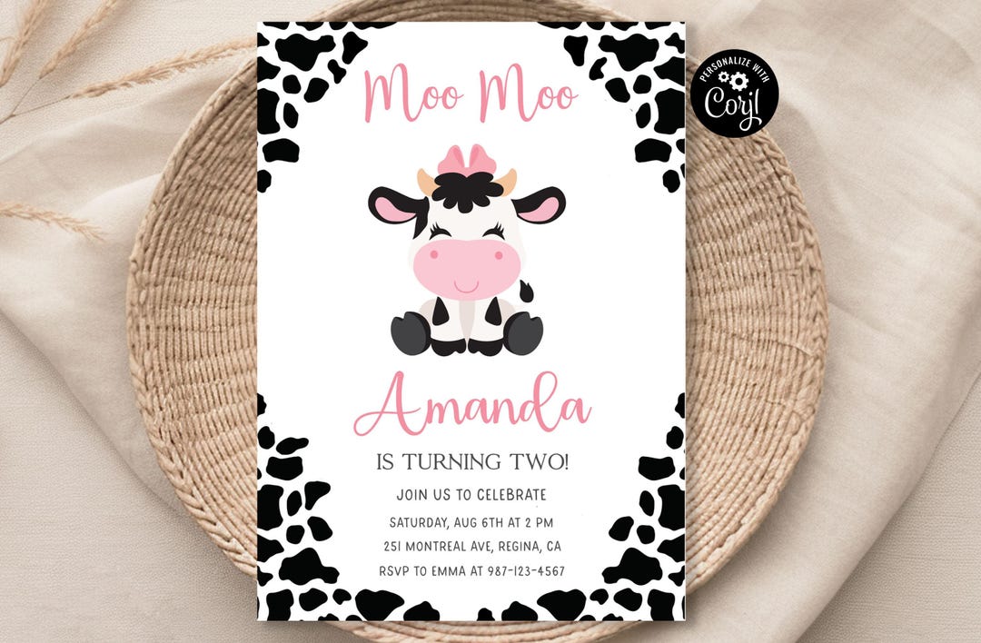 Editable Moo Moo Im Two Birthday Invitation Editable Cow 2nd Birthday ...