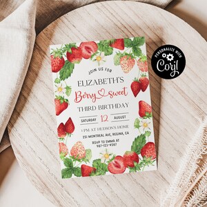 Editable Berry Sweet Birthday Invitation Template Berry First ...