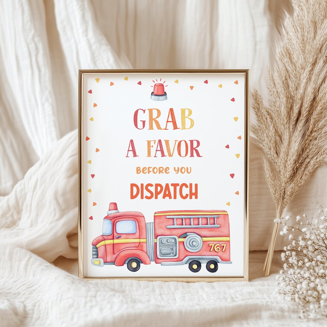 Fire Truck Birthday Sign Firetruck Table Sign Fire Engine Favor Sign ...