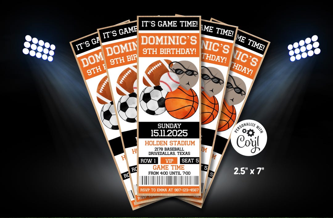 Editable All Star Sport Ticket Invitation Sports Birthday Invitation ...