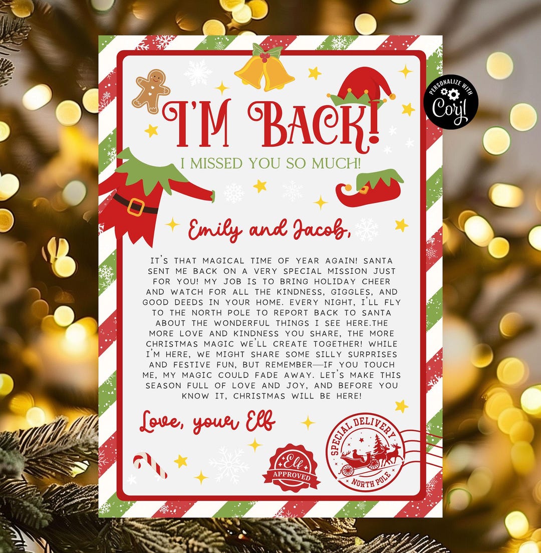 Editable Elf Arrival Letter Return Letter Christmas Elf I'm Back Elf ...