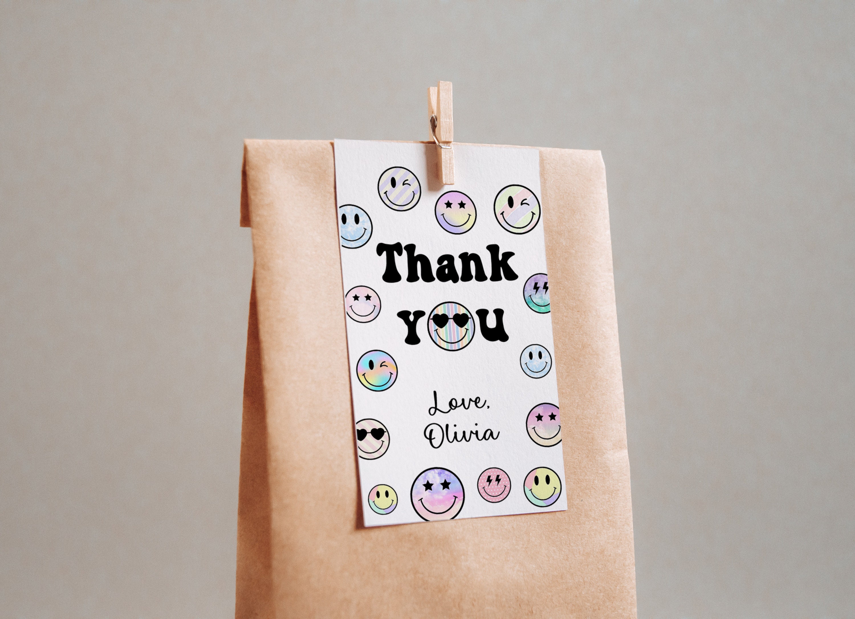 Editable Pastel Smiley Face Birthday Invitation Template Girl's Rainbow ...