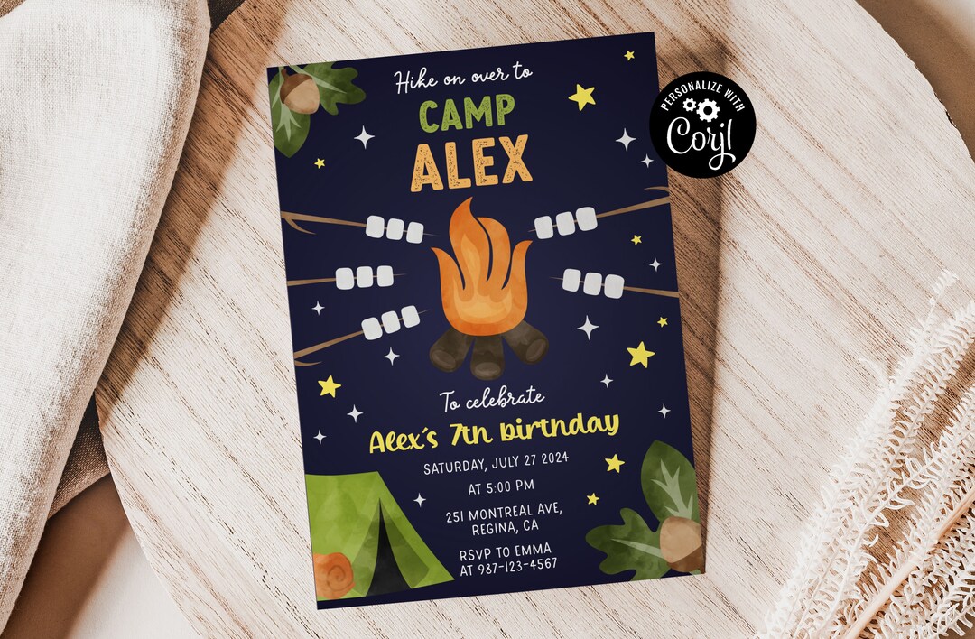 Editable Camping Birthday Invitation Template Camping Party Invitation ...