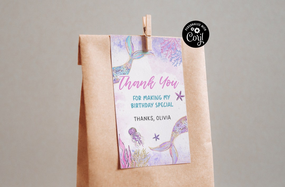 Editable Mermaid Tail Birthday Mermaid Party Gift Tag Mermaid Bash ...