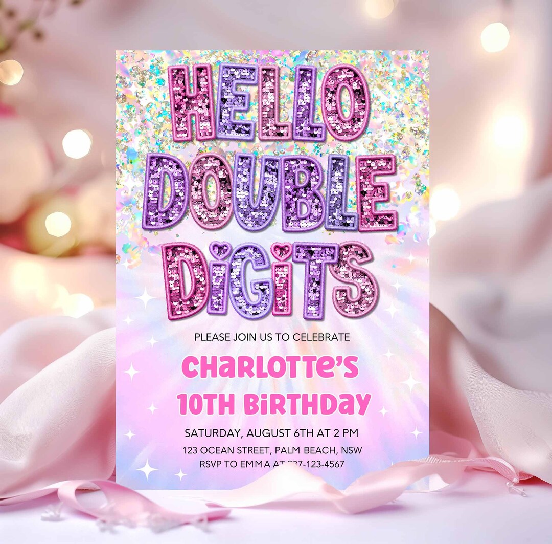 Hello Double Digits Birthday Invitation Template Groovy 10th Birthday ...