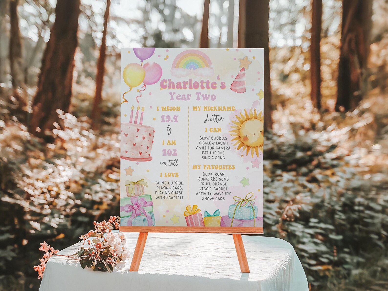 Ready Two Party Milestones Girl 2nd Birthday Milestone Board Spring ...