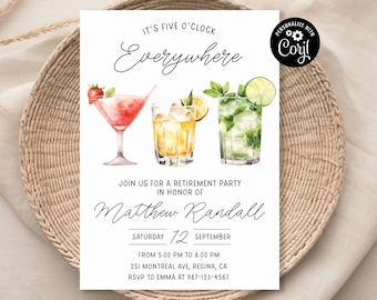 It's Five O'clock Everywhere Retirement Invitation, Editable Adult ...