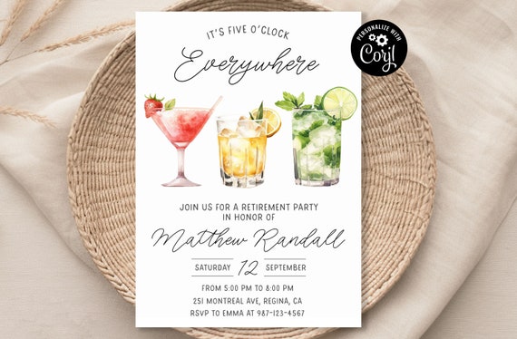 Retirement Party Invitations Happy Hour Retirement Function Invitation