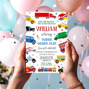 Editable Transportation Invitation Honk Beep Choo Choo Train Truck ...