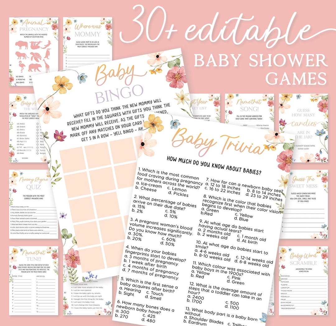 Wildflower Games Baby Shower Games Wild Flower Games Set Printable ...