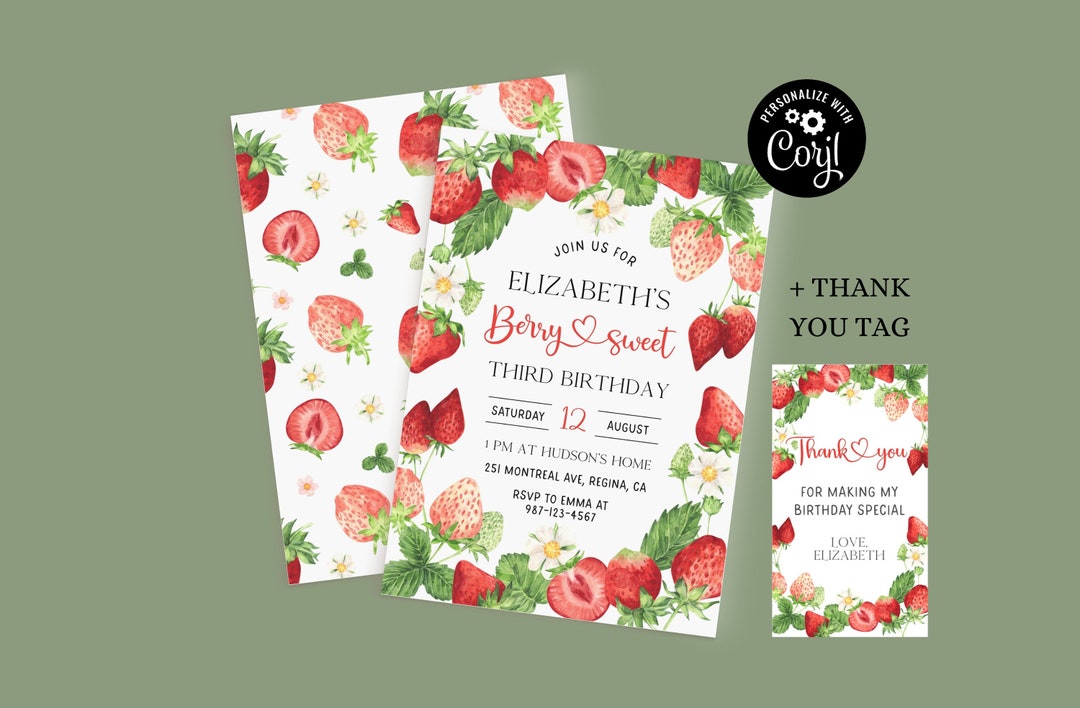 Editable Berry Sweet Birthday Invitation Template Berry First ...