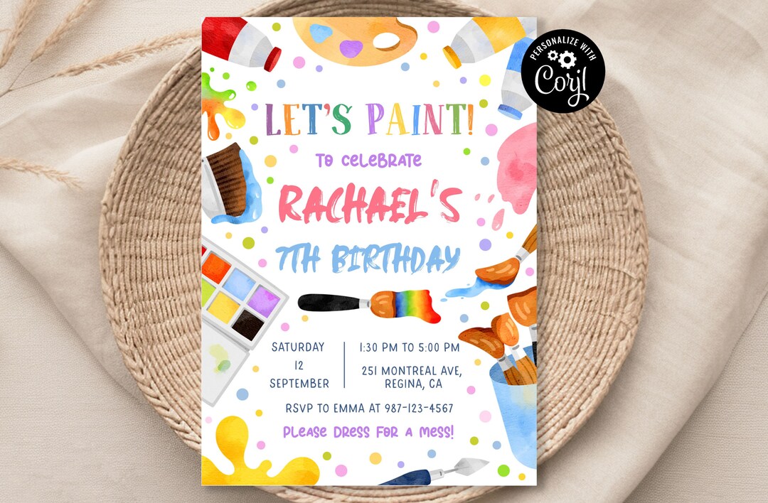 Editable Painting Art Birthday Invitation Art Party Birthday Invite ...
