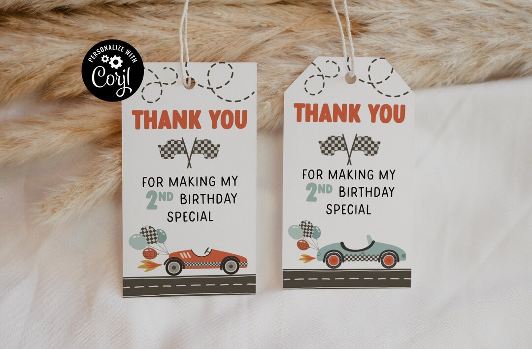 Editable TWO Fast Birthday Favor Tags Race Car 2nd Birthday Thank You ...