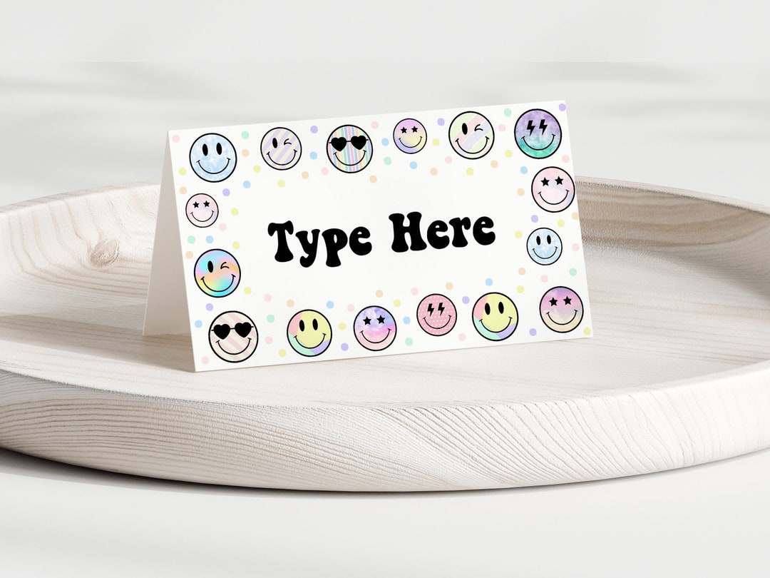Editable Pastel Smiley Face Birthday Food Label Template Girl's Rainbow ...