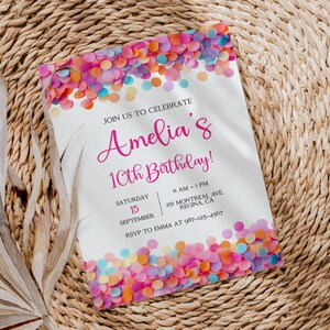 Editable Confetti Party Invitation Colourful Confetti Invite Birthday ...