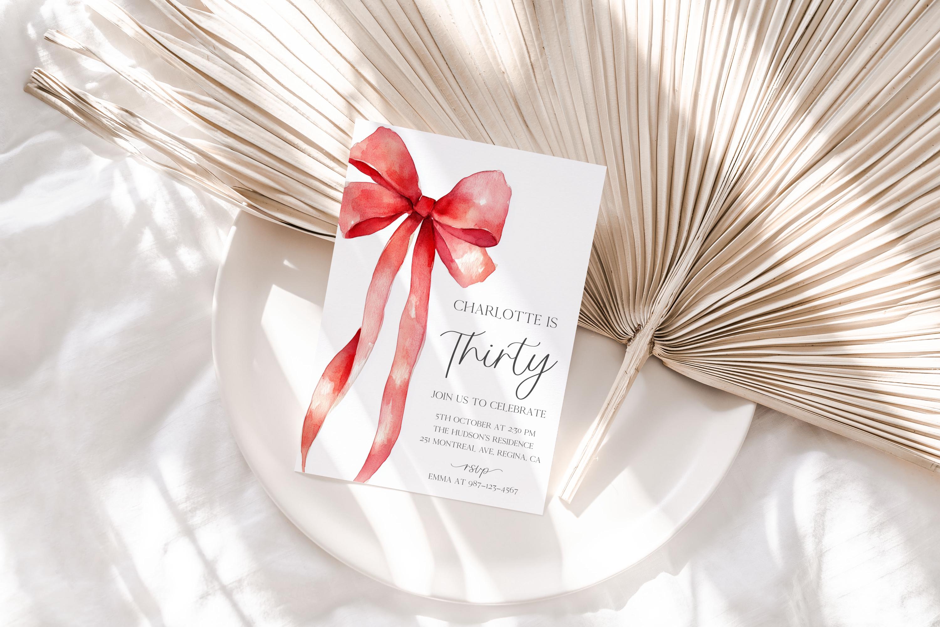 Coquette Red Bow Editable Invitation for Her Thirtieth Birthday Party ...