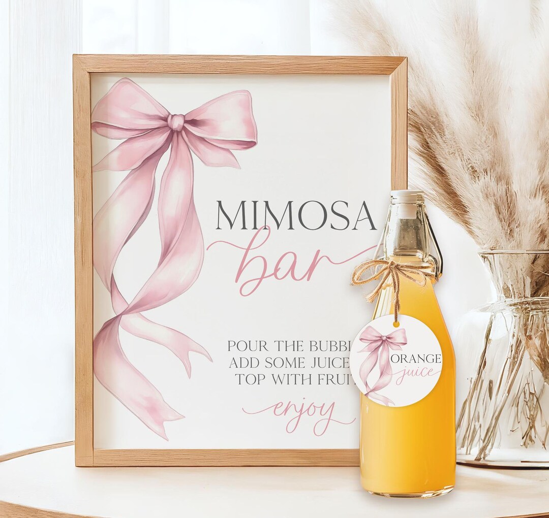 Light Pink Bow Mimosa Bar Sign Mimosa Sign Juice Labels Mimosa Juice ...