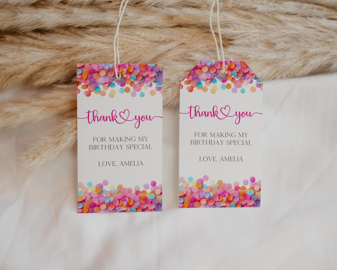 Editable Confetti Party Gift Tag Colourful Confetti Thank You Tag ...