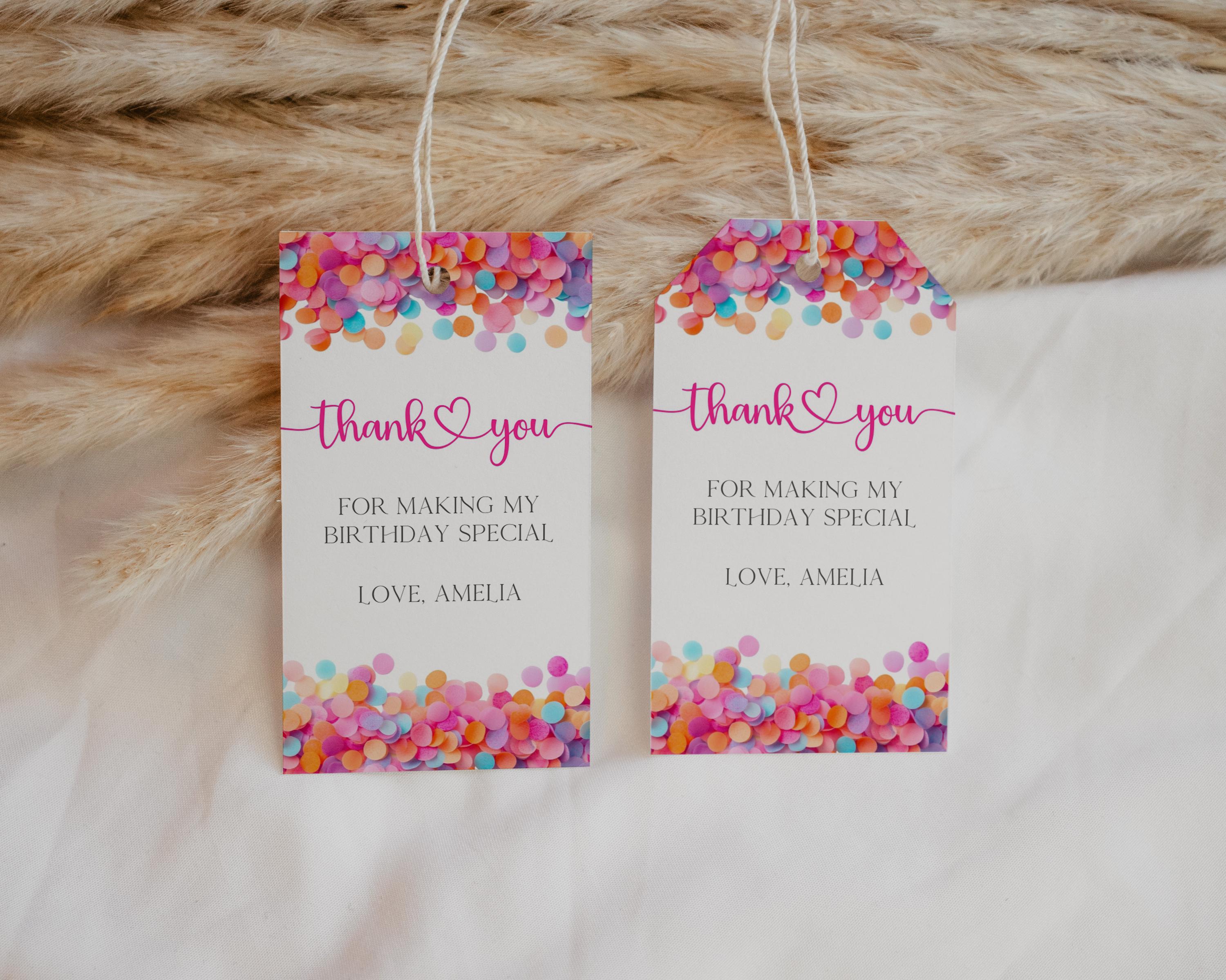 Editable Confetti Party Gift Tag Colourful Confetti Thank You Tag ...