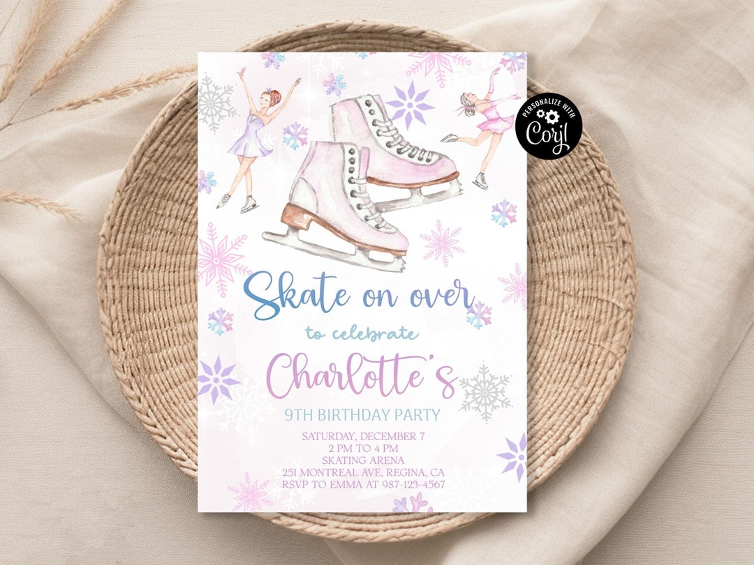 Ice Skating Birthday Invitation EDITABLE Winter Skate Party Invite ...