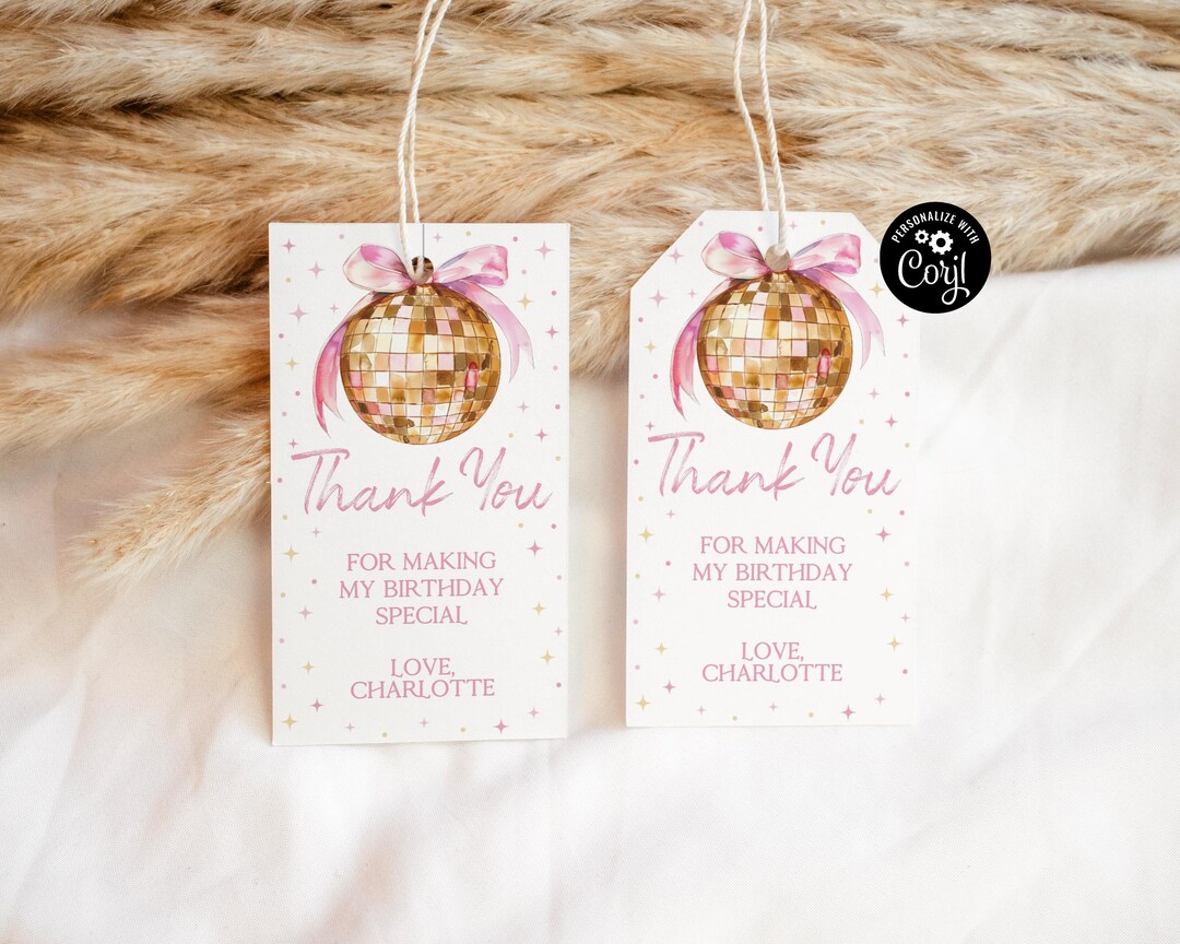 Disco Ball Birthday Thank You Tag ANY AGE Disco Party Disco Birthday ...