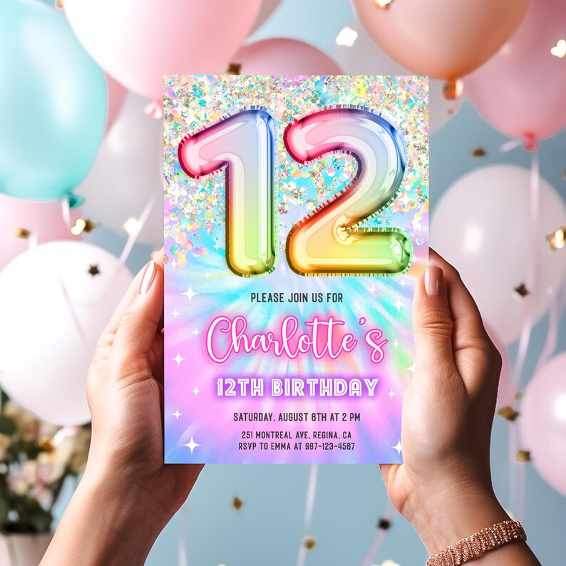 Glow 12th Birthday Invitation Template Glitter Birthday Party Invite ...