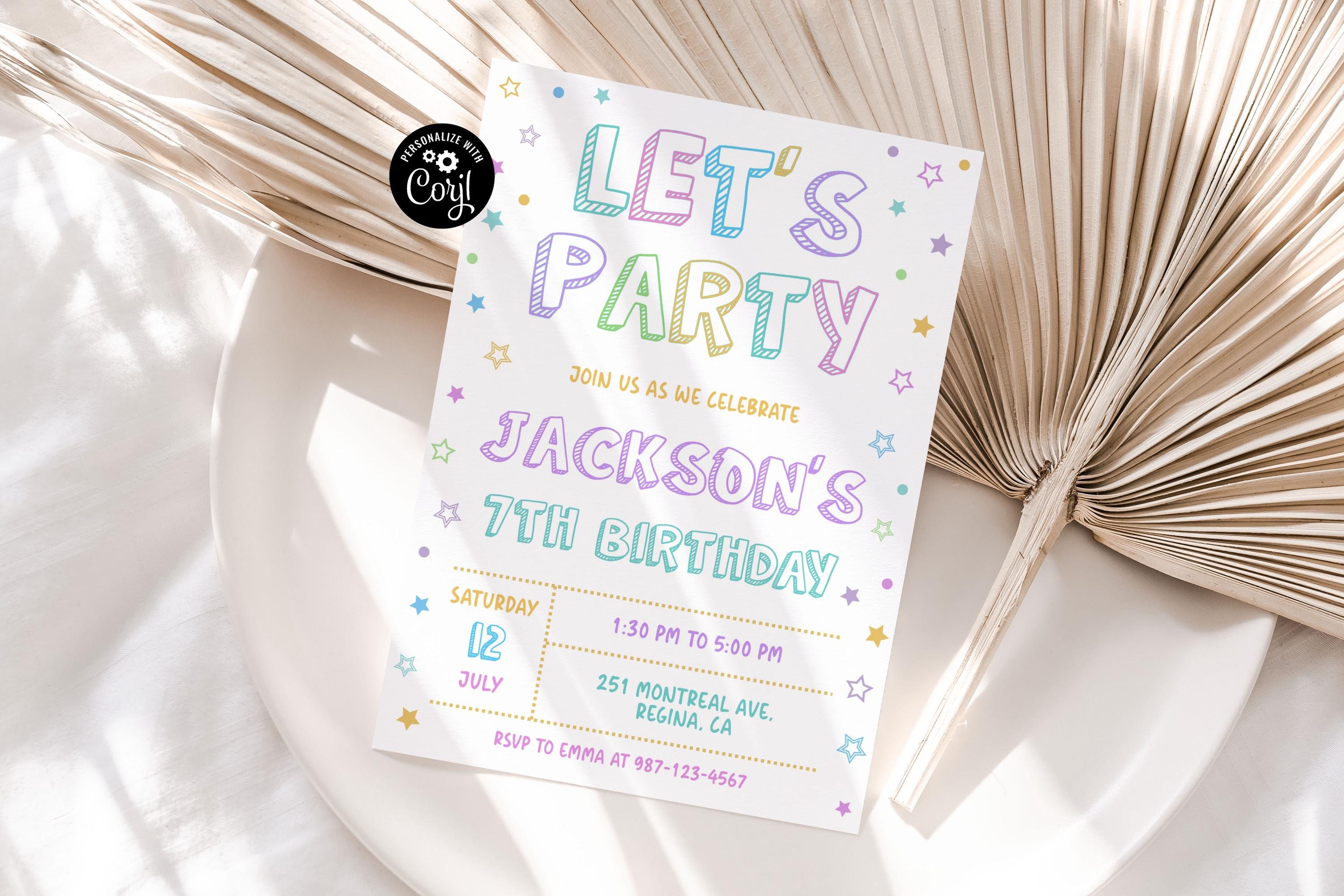 Minimalist Birthday Party Invitation 7th Birthday Invite 7 Year Old ...