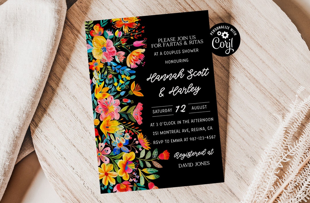 Editable Mexican Floral Party Invitations Bold Colors With Black ...