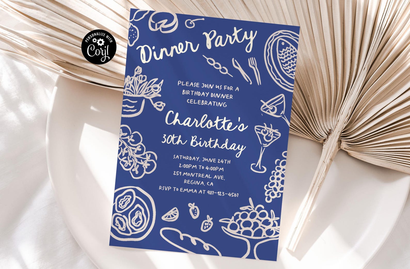 Chic Birthday Hand Drawn Invite Rehearsal Dinner Whimsical Birthday ...