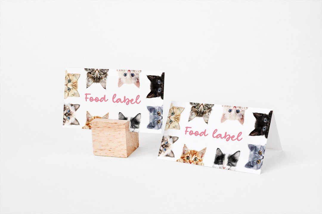 Cats Food Label Cat Birthday Food Tent Template Kitten Buffet Label ...