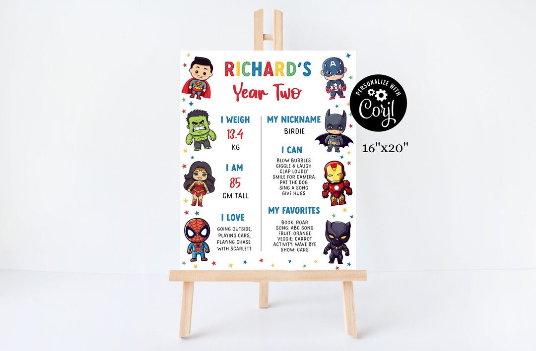 Editable Superheroes Birthday Milestone Board Superhero Birthday ...