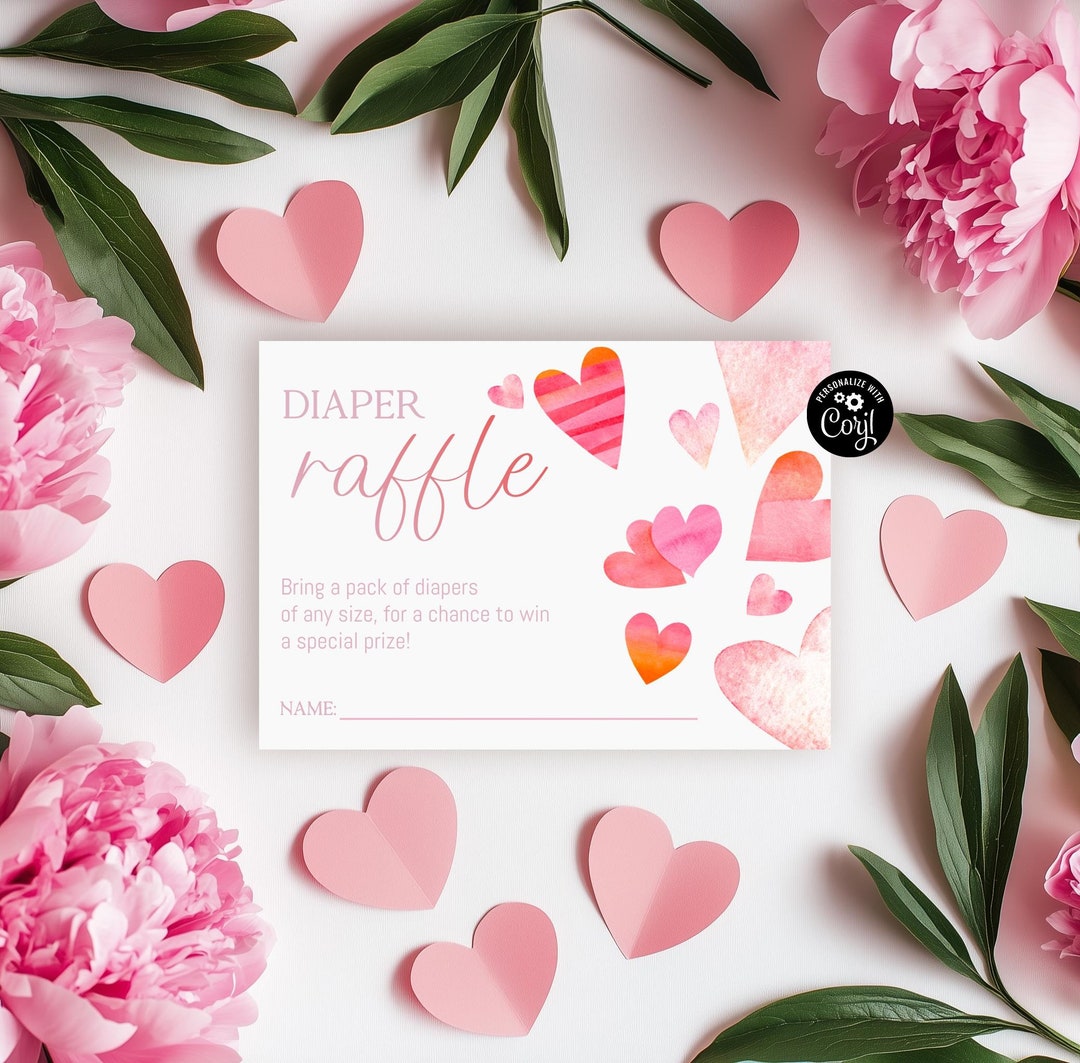 Little Sweetheart Diaper Raffle Card Valentine Baby Shower Editable ...