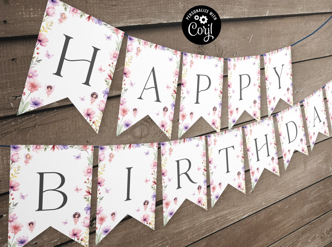 Editable Fairy First Birthday Party Banner Magical Enchanted Fairy 1st ...