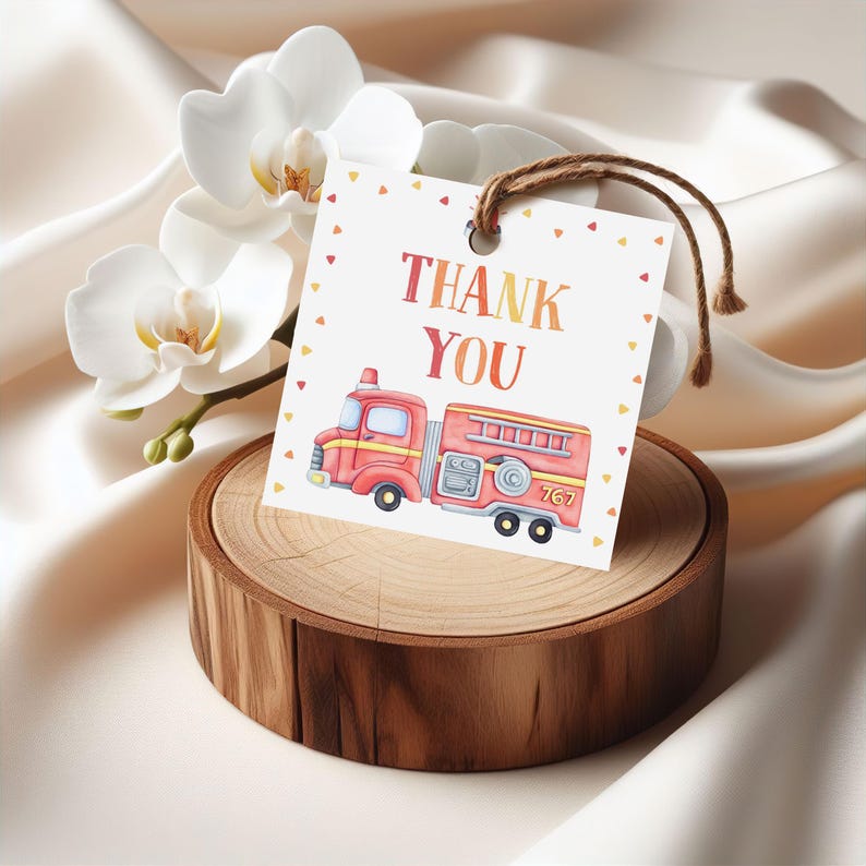Fire Truck Birthday Thank You Tag Firetruck Gift Tag Fire Engine Favour ...