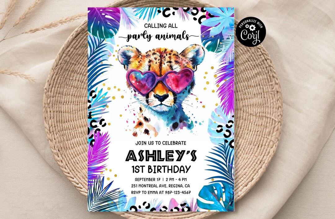 Watercolor Safari Birthday Invitation Party Animals Birthday Invitation ...