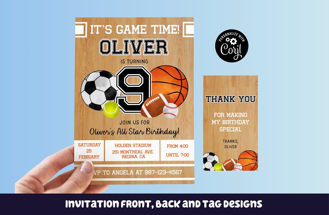 Editable All Star Sports Birthday Invitation Sport Party Digital ...