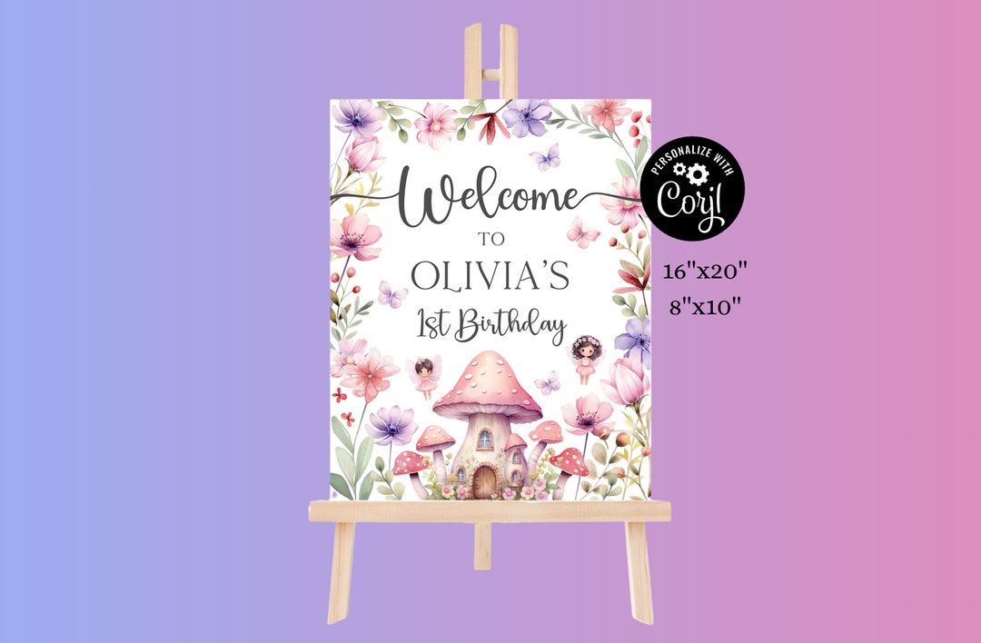 Editable Fairy First Birthday Party Welcome Sign Magical Enchanted ...