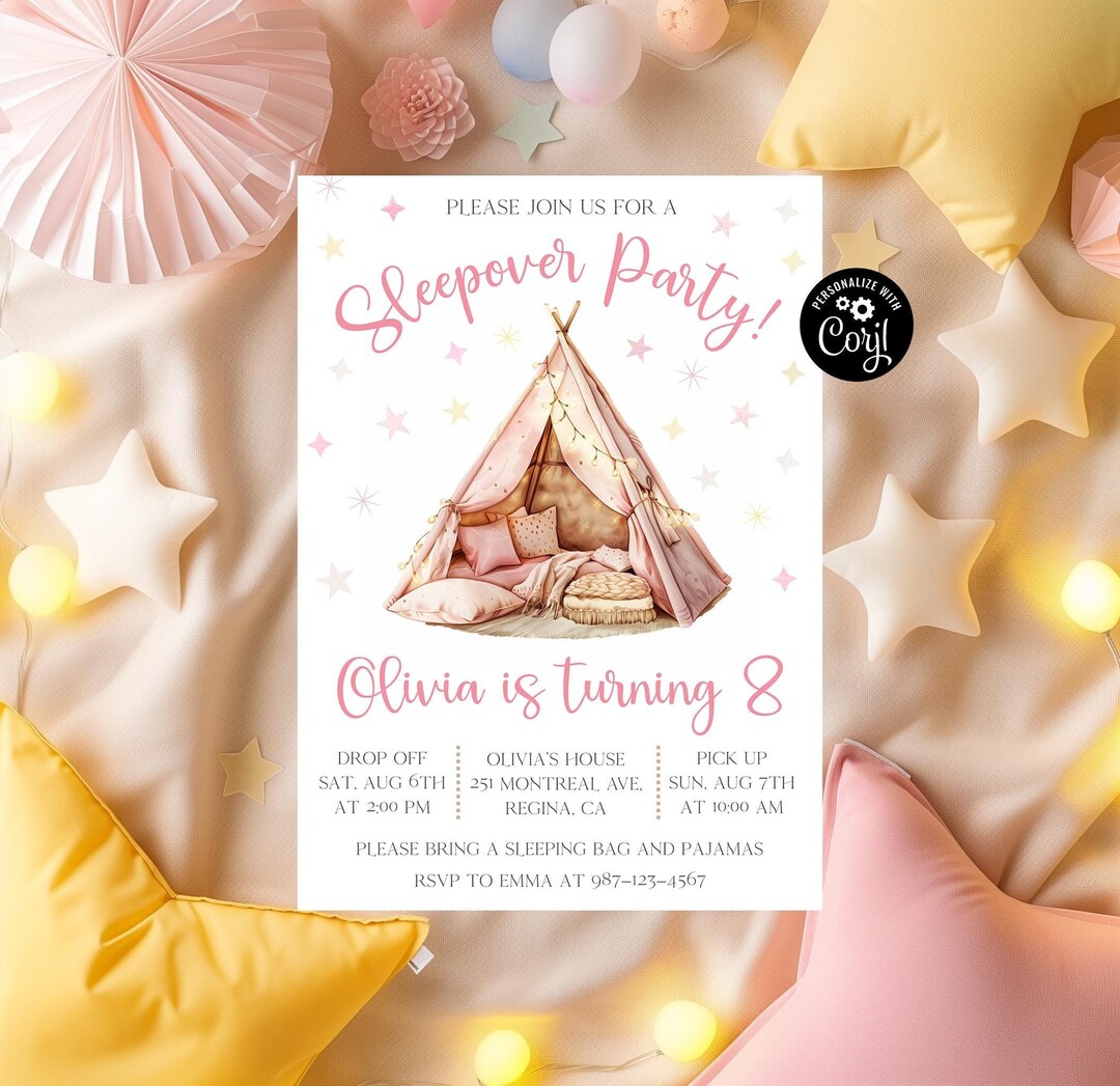 Editable Slumber Party Birthday Invitation Sleepover Birthday Invite ...