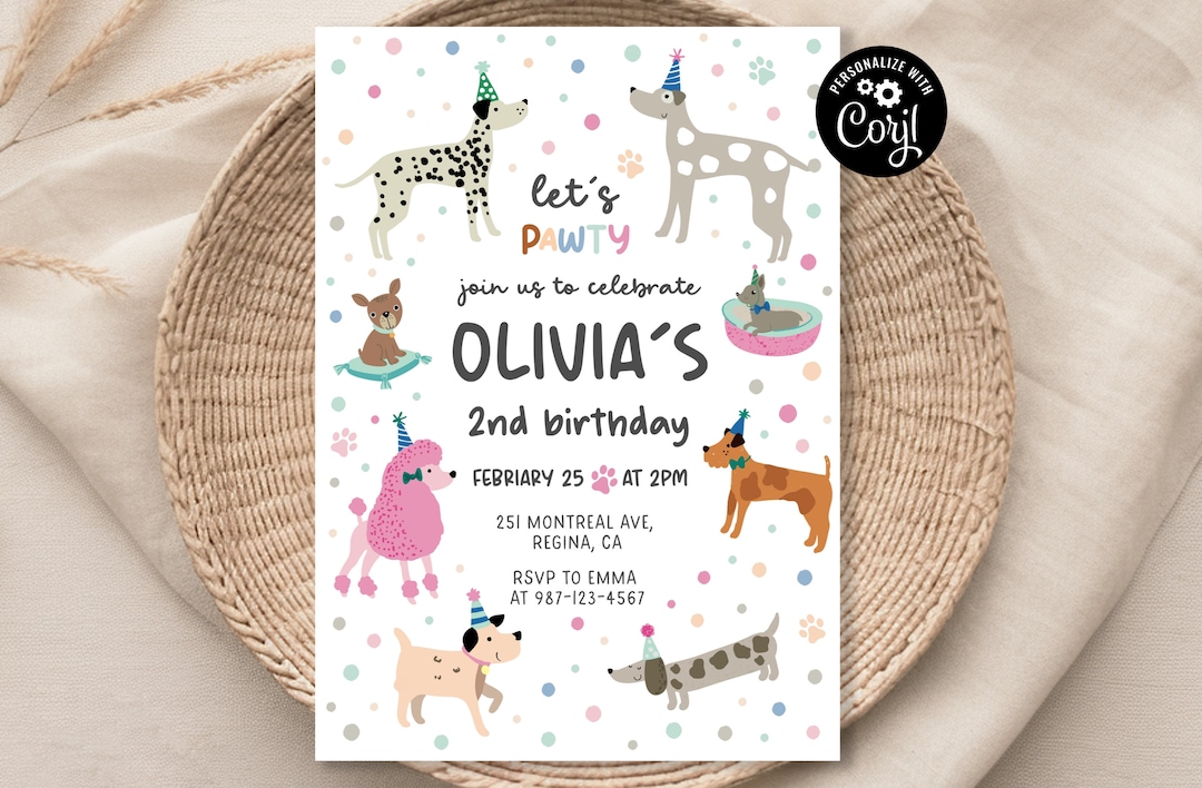 Editable Dog Invitation Puppy Party Invitation Printable Dog Pawty ...