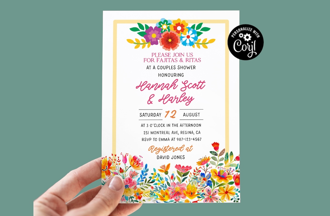 Editable Mexican Floral Party Invitations Bold Colors With White ...