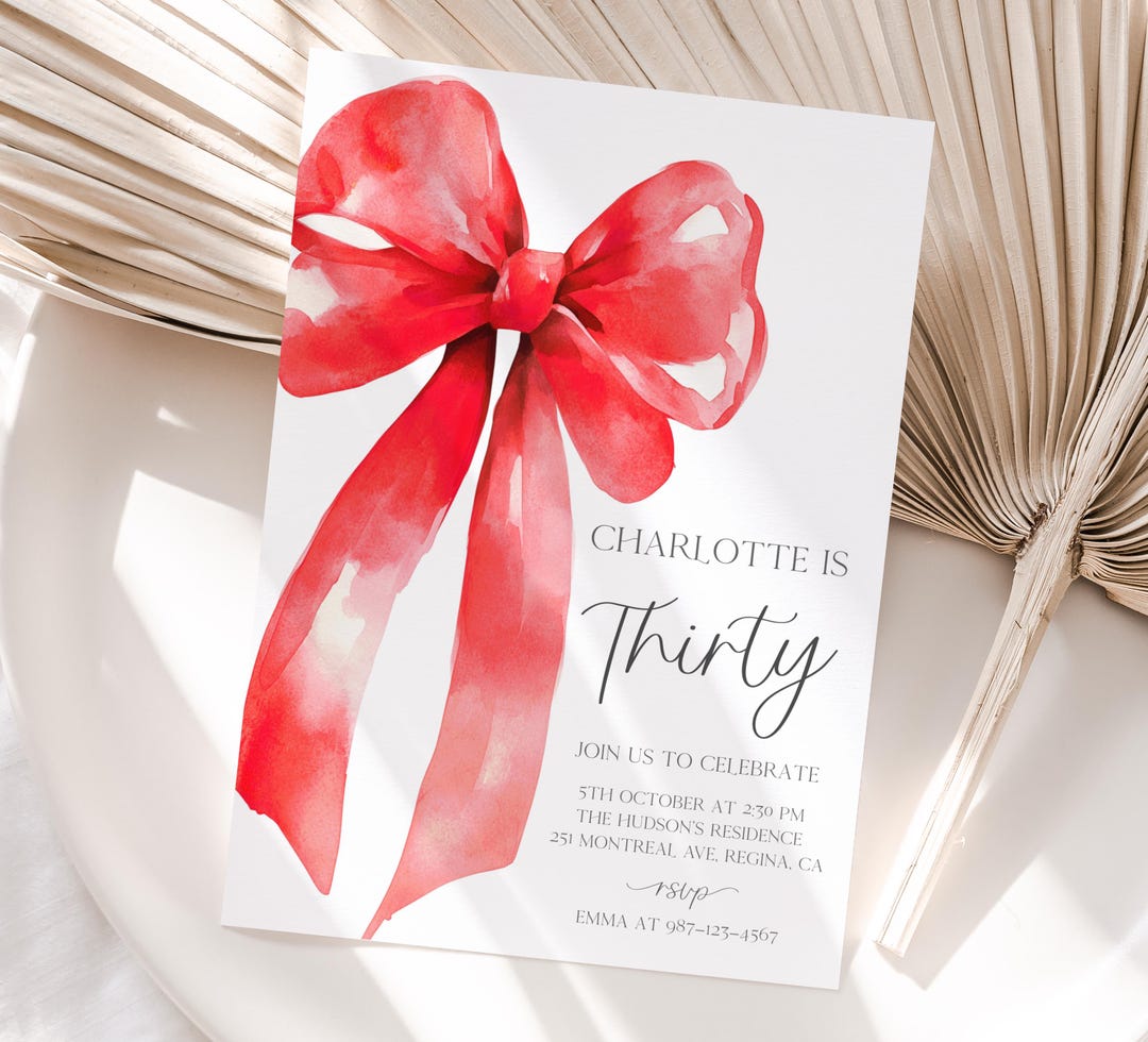 Coquette Red Bow Editable Invitation for Her Thirtieth Birthday Party ...