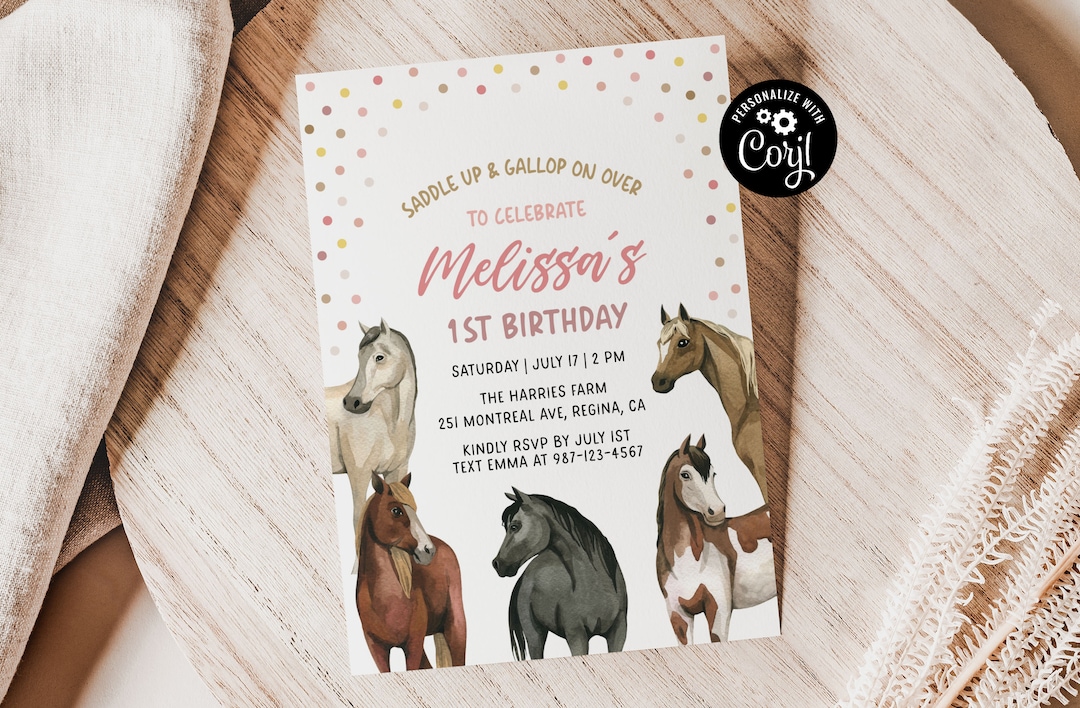Editable Horse Birthday Invitation Cowgirl Horse Birthday Party Saddle ...