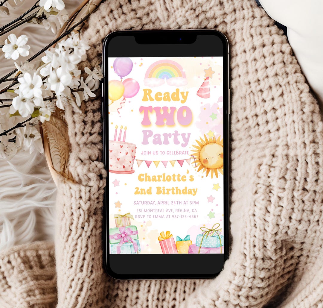 Ready Two Party Invitation Template Girl 2nd Birthday Invite Spring ...