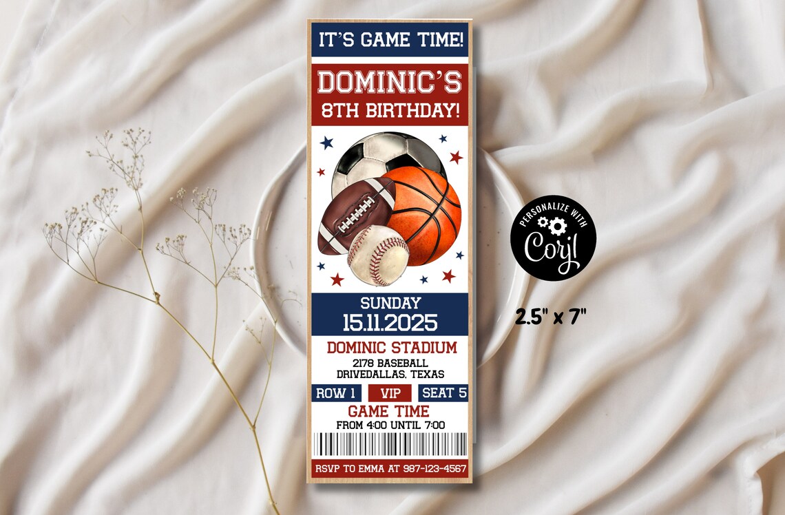 Editable All Star Sport Ticket Invitation Sports Birthday Invitation ...