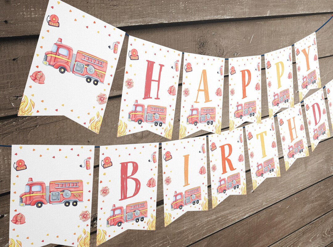Firetruck Banner Fire Truck Birthday Bunting Fire Engine Birthday ...
