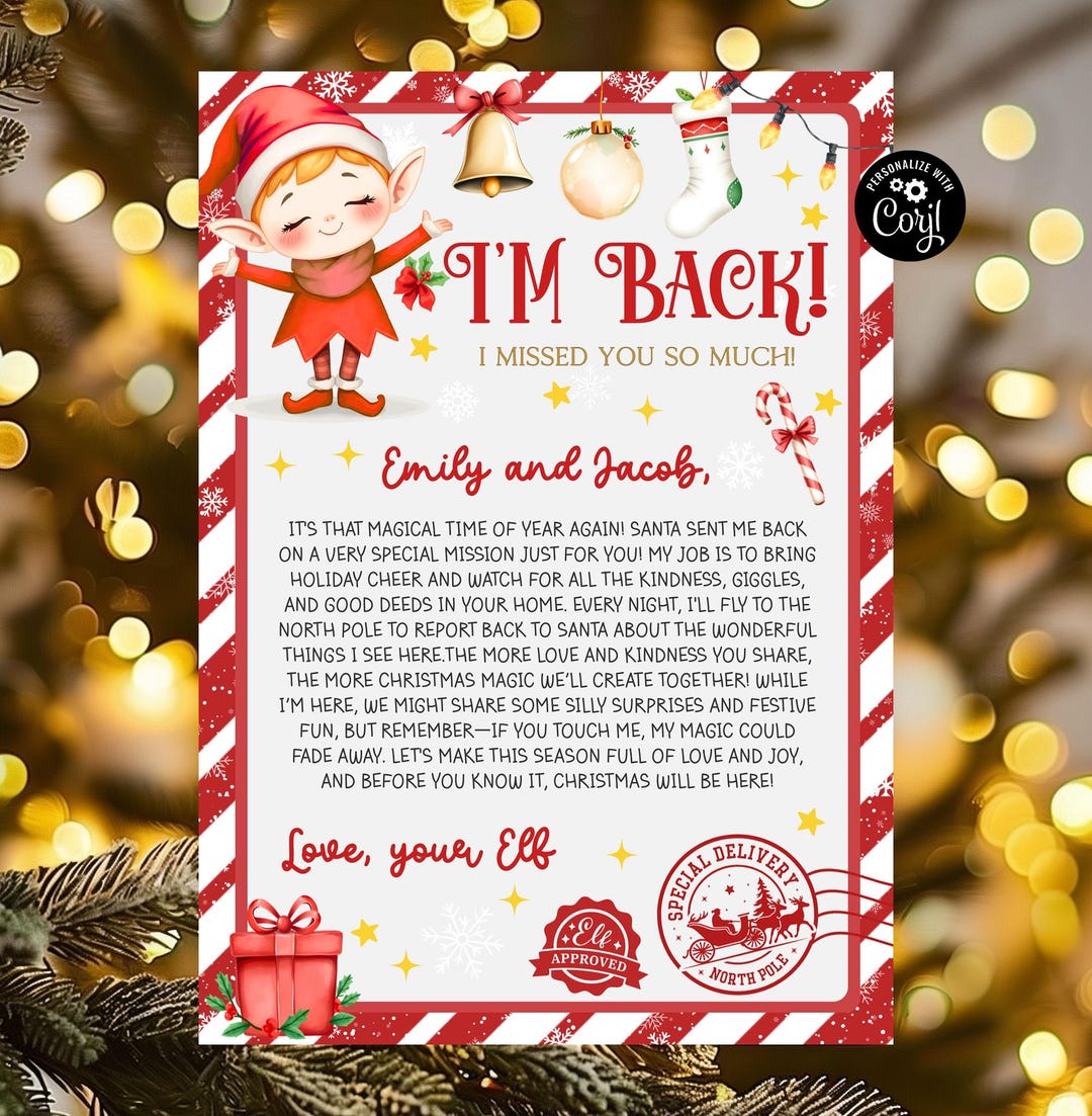 Editable Elf Arrival Letter Return Letter Christmas Elf I'm Back Elf ...