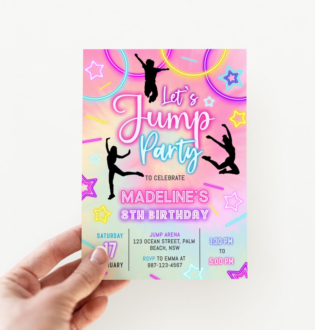 Editable Jump Birthday Party Invitation Tie Dye Jump Birthday Party ...
