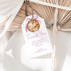 Disco Ball Birthday Thank You Tag ANY AGE Disco Party Disco Birthday ...