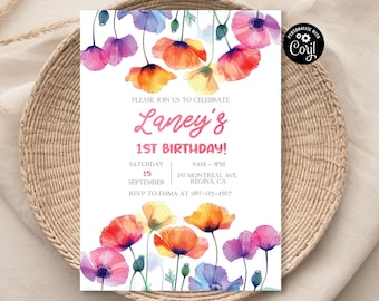 Poppy Birthday Party Invitation DIY Digital Edit Print Instant Download ...